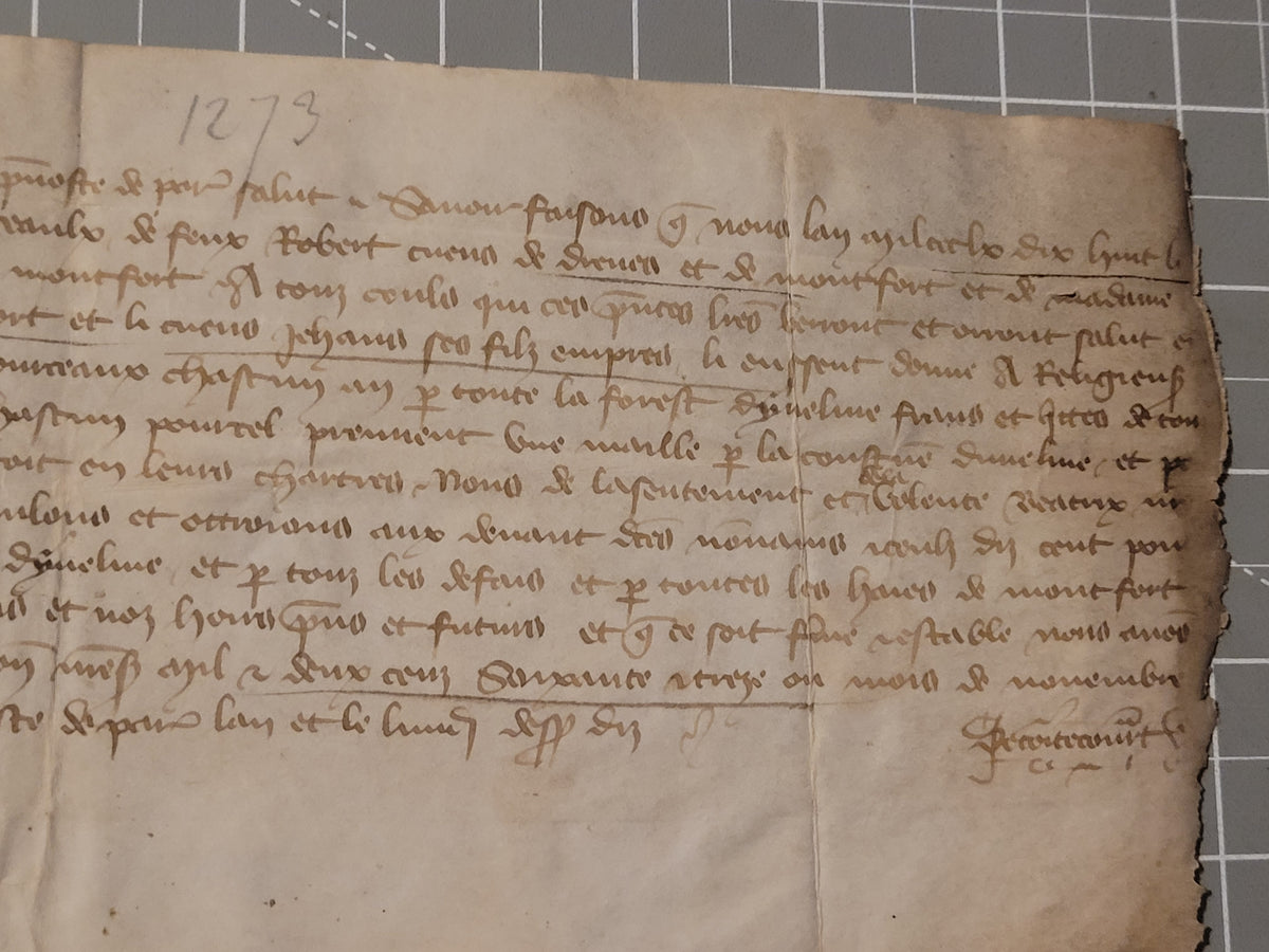 Medieval Charter. Manuscript on Parchment, 1273. The Count of Dreux an ...